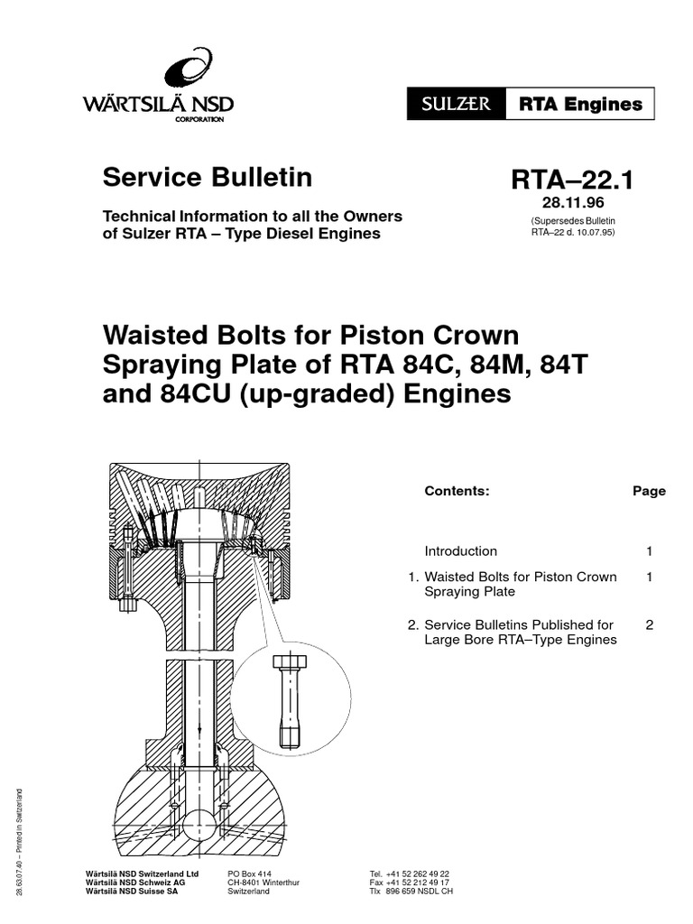 RTA-22.1 Waisted Bolts For Piston Crown Spraying Plate | PDF | Piston ...