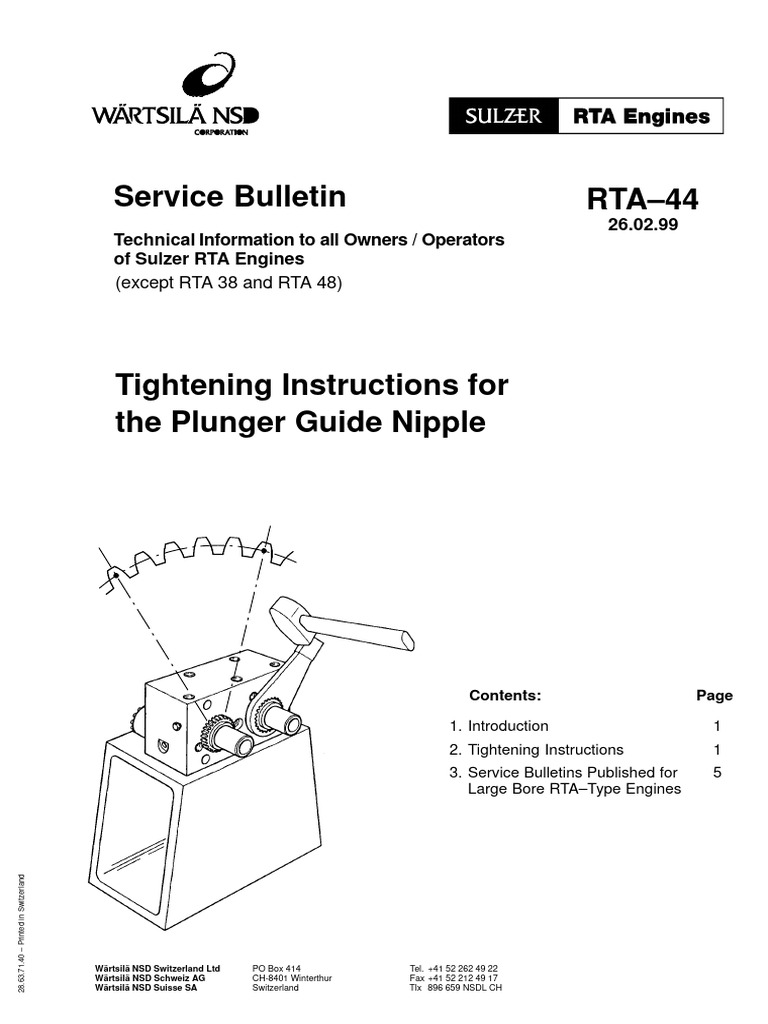 RTA-44 Tightening Instructions For The Plunger Guide Nipple | PDF ...