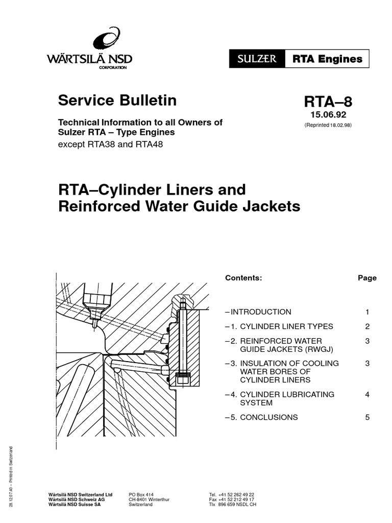 RTA-08 Cylinder Liners and Reinforced Water Guide Jackets | PDF ...
