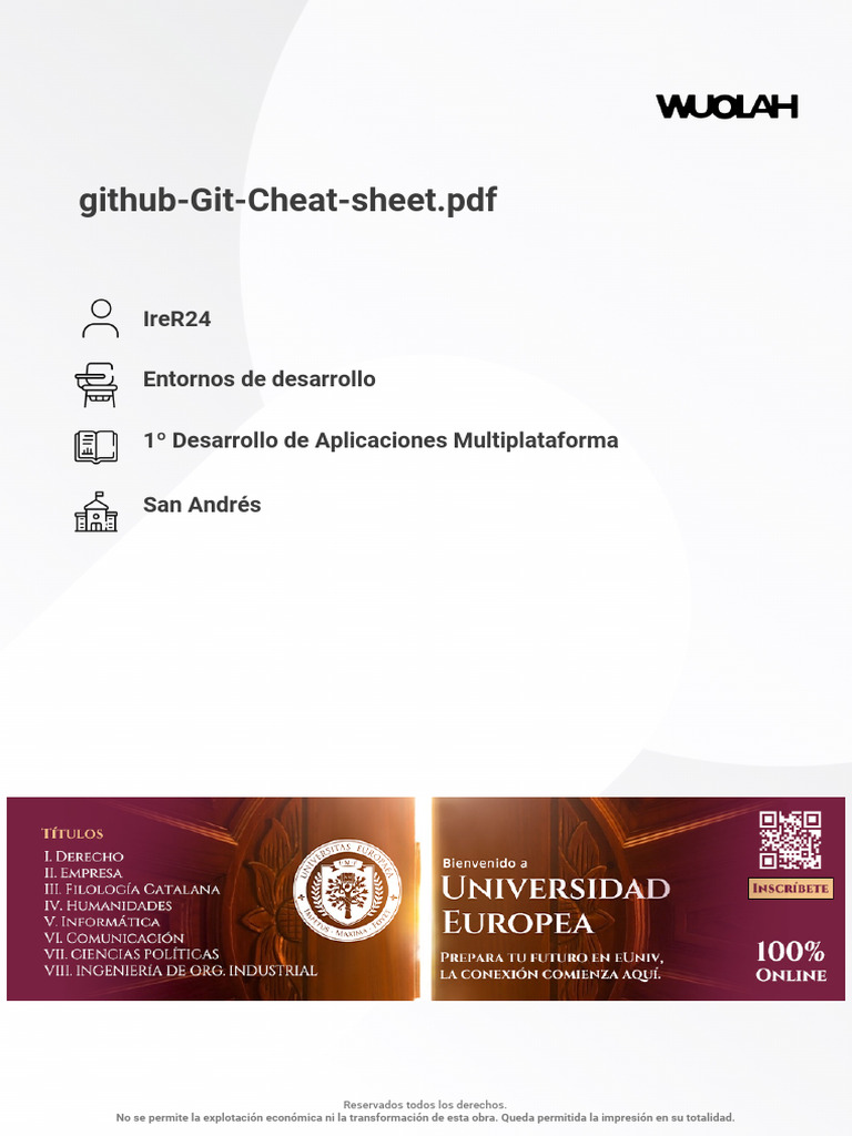 Wuolah Free Github Git Cheat Sheet | PDF | Archivo de computadora | Control de versiones