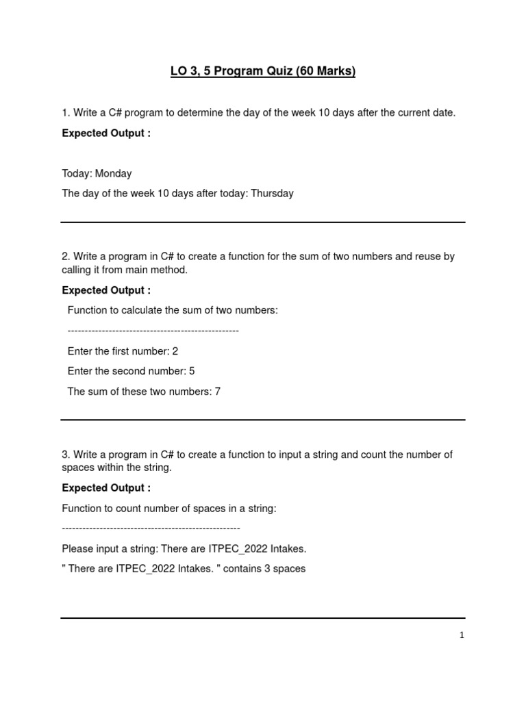 Csharp Quiz (20 problems) | PDF | Numbers | Function (Mathematics)