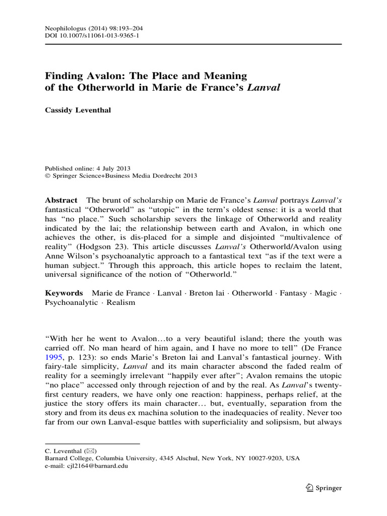 Cassidy Leventhal, Finding Avalon The Place and Meaning of The ...
