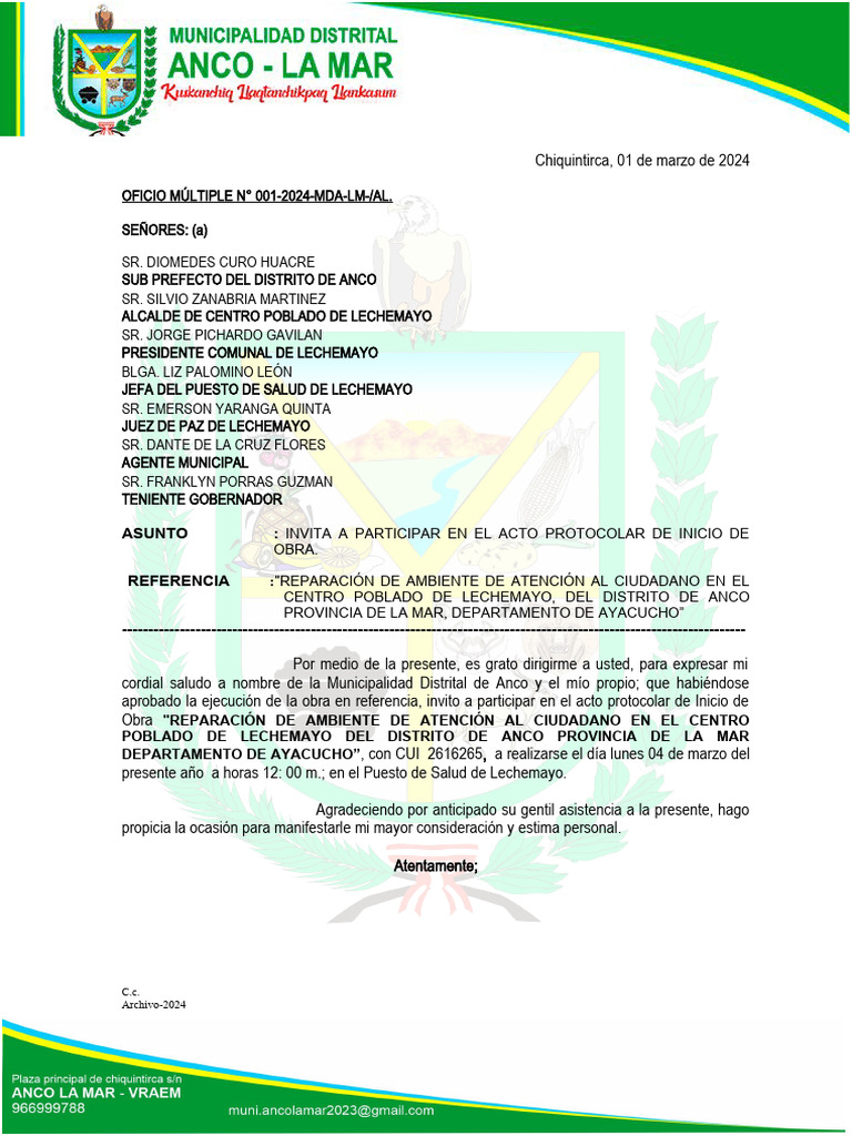 Oficio Multiple #001 - Invitación | PDF Oficio Multiple #001 - Invitación | PDF