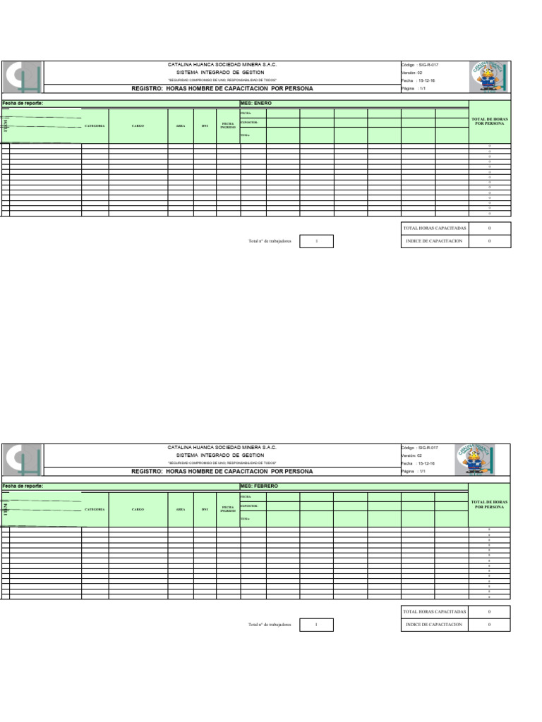 SIG-R-017 Registro de Horas Hombre de Capacitacion Por Persona | PDF