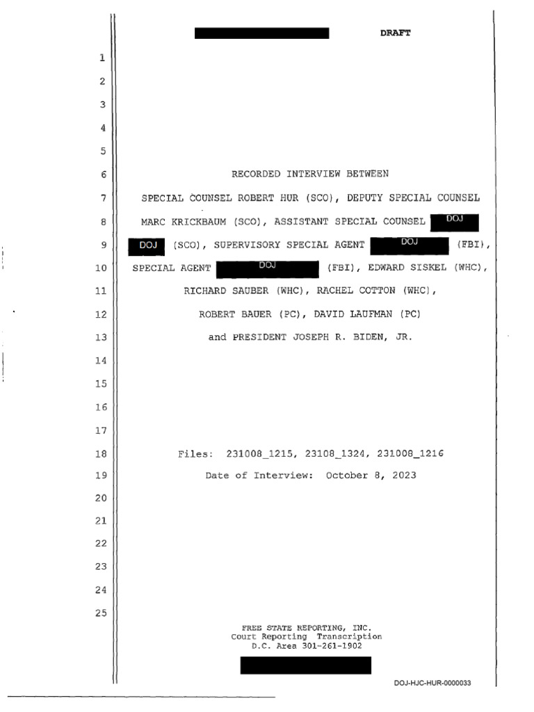 Transcript of Biden Interview With Special Counsel Robert Hur | PDF | Government | Federal ...