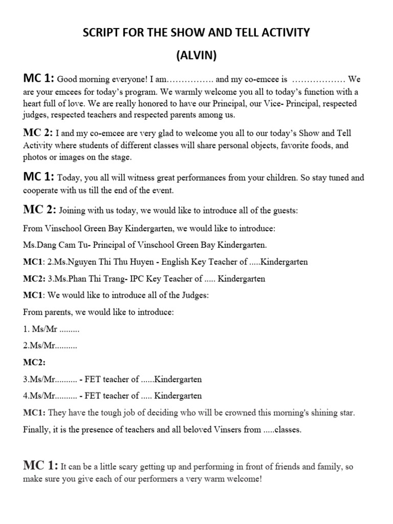 MC Script For Show and Tell - Alvin | PDF