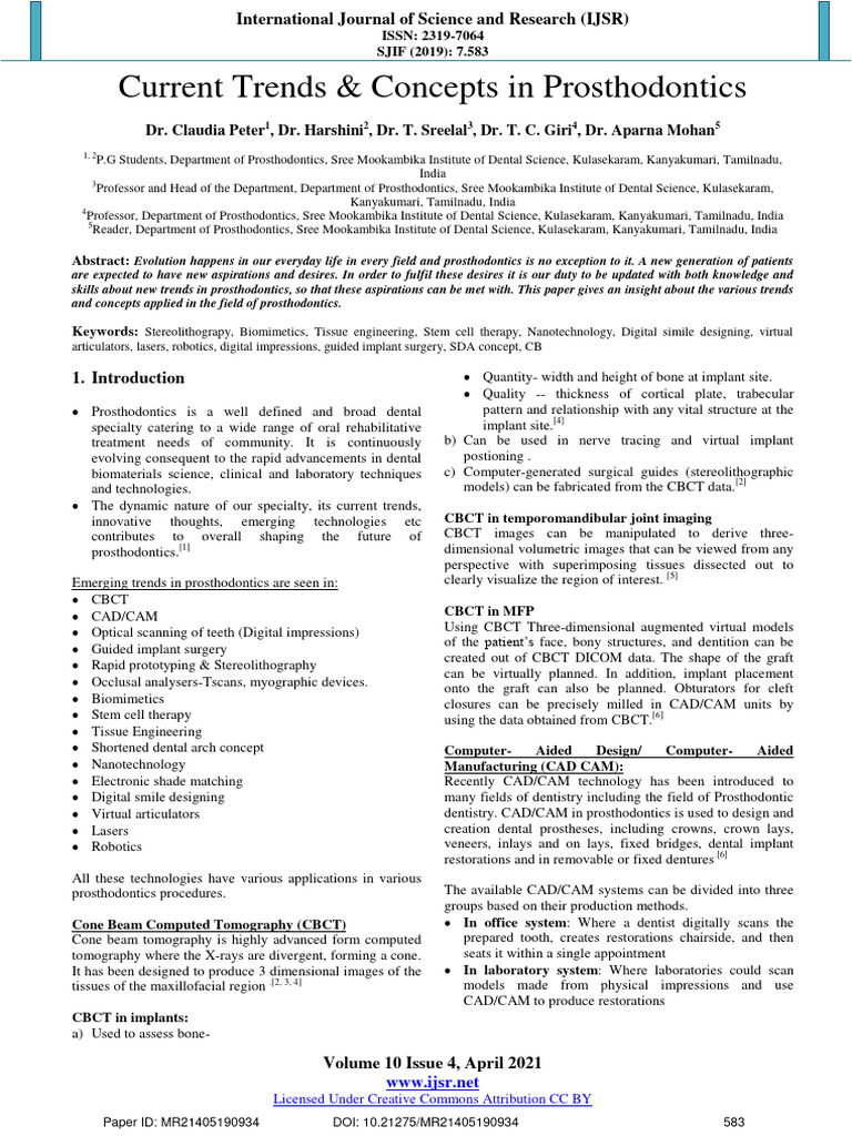 Advances in Prosthodontics | PDF | Dental Implant