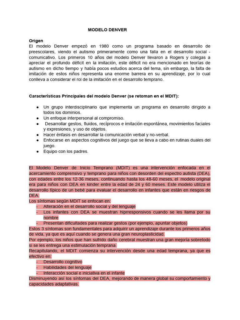 Modelo DENVER | Descargar gratis PDF | Cerebro | Espectro autista