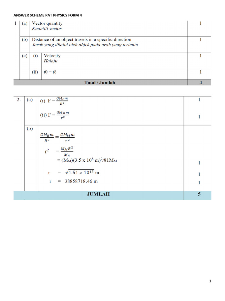 ANSWER SCHEME PAT PHYSICS FORM 4 | PDF