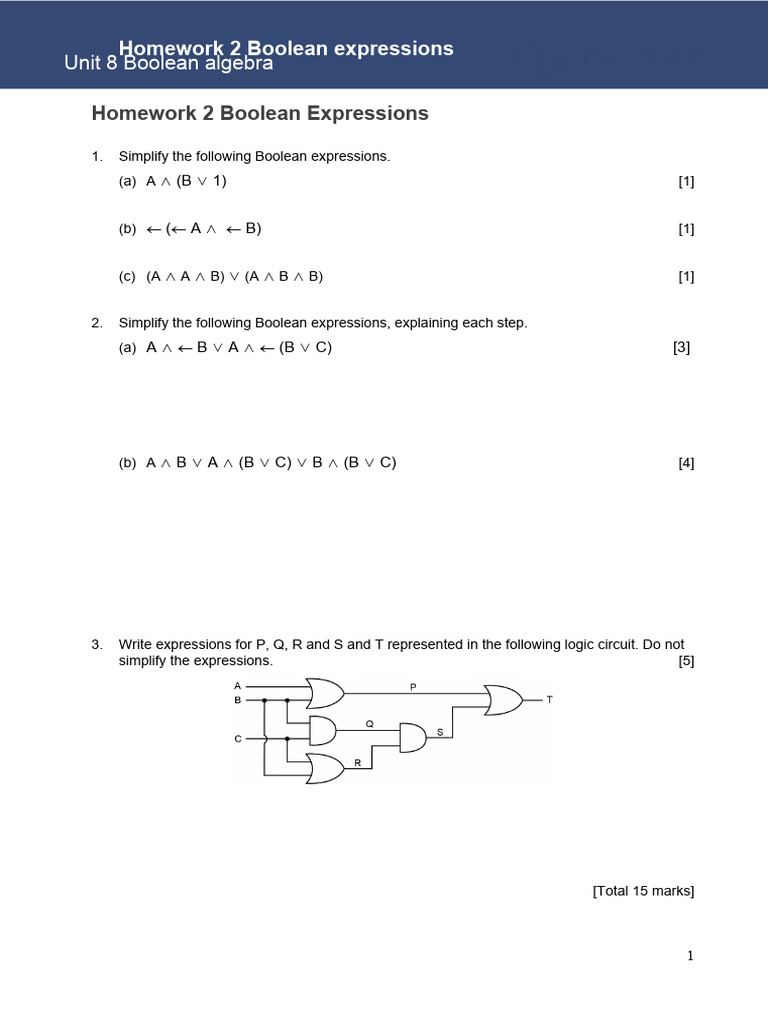 Boolean Algebra Homework 2 | PDF