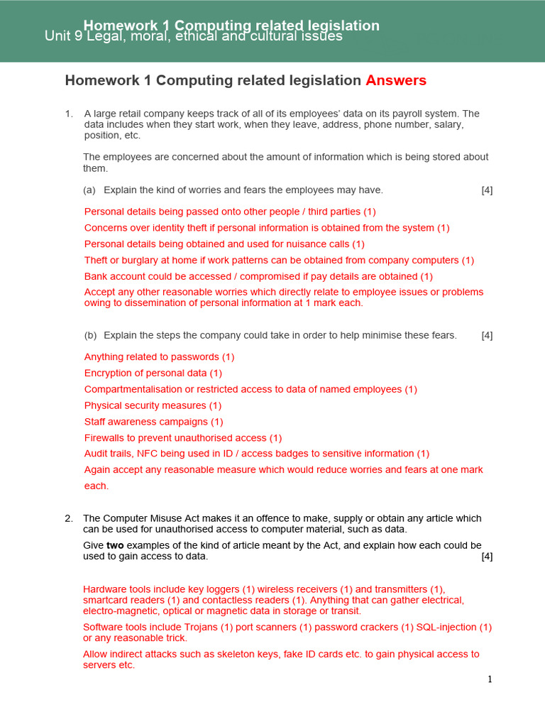 Unit 9 Homework 1 Answers | PDF | Computing | Espionage Techniques