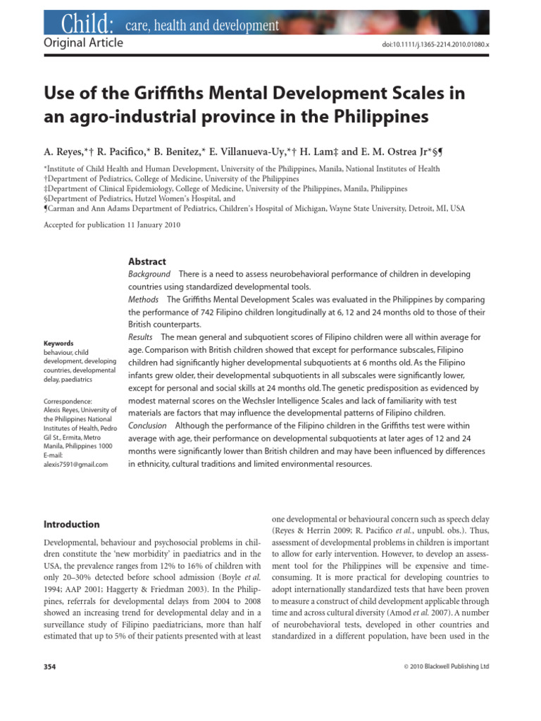 Child - 2010 - Reyes - Use of the Griffiths Mental Development Scales ...