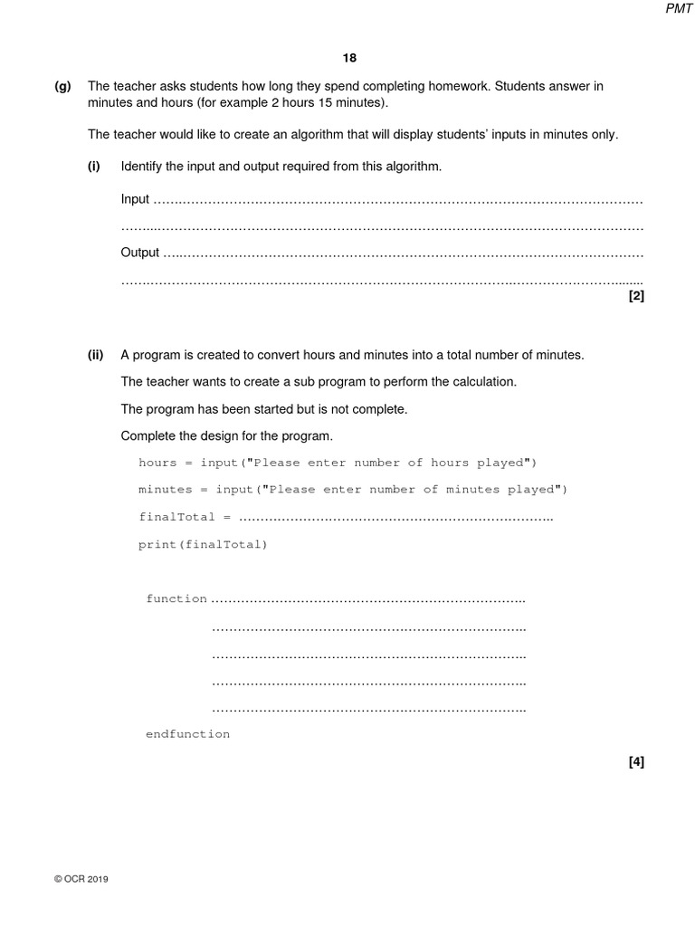Specimen QP - Paper 2 OCR Computer Science GCSE - Exercise 8g | PDF | Computer Engineering ...