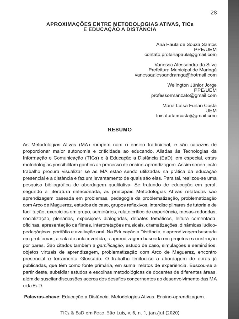 APROXIMAÇÕESENTREMETODOLOGIASATIVAS, TICsE EDUCAÇÃOADISTÂNCIA | PDF