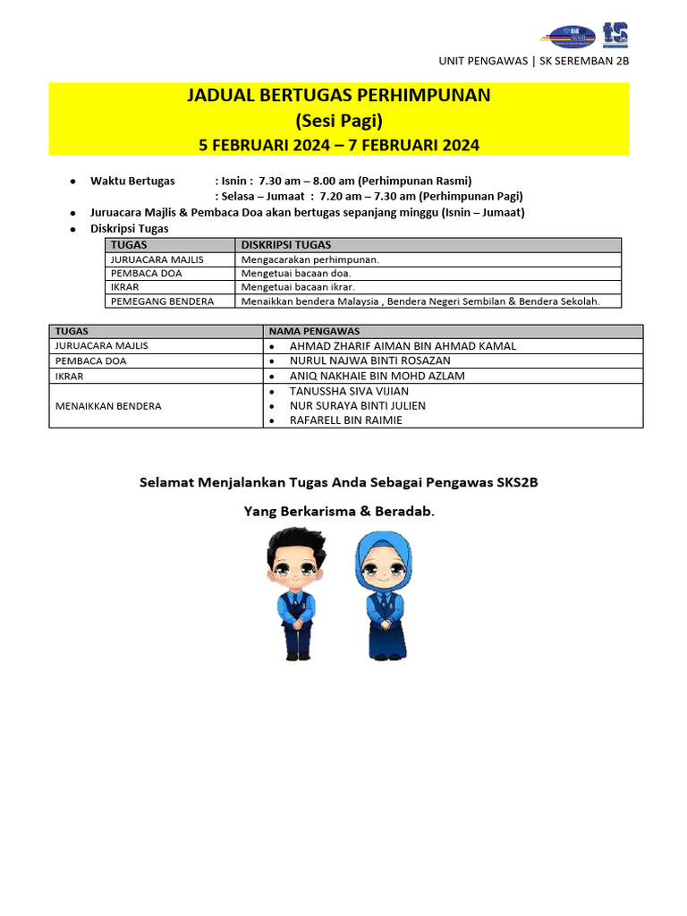 Jadual Bertugas Perhimpunan Pengawas | PDF