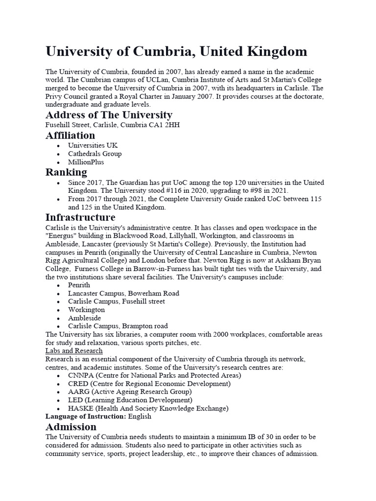 Cumbria | PDF | Higher Education
