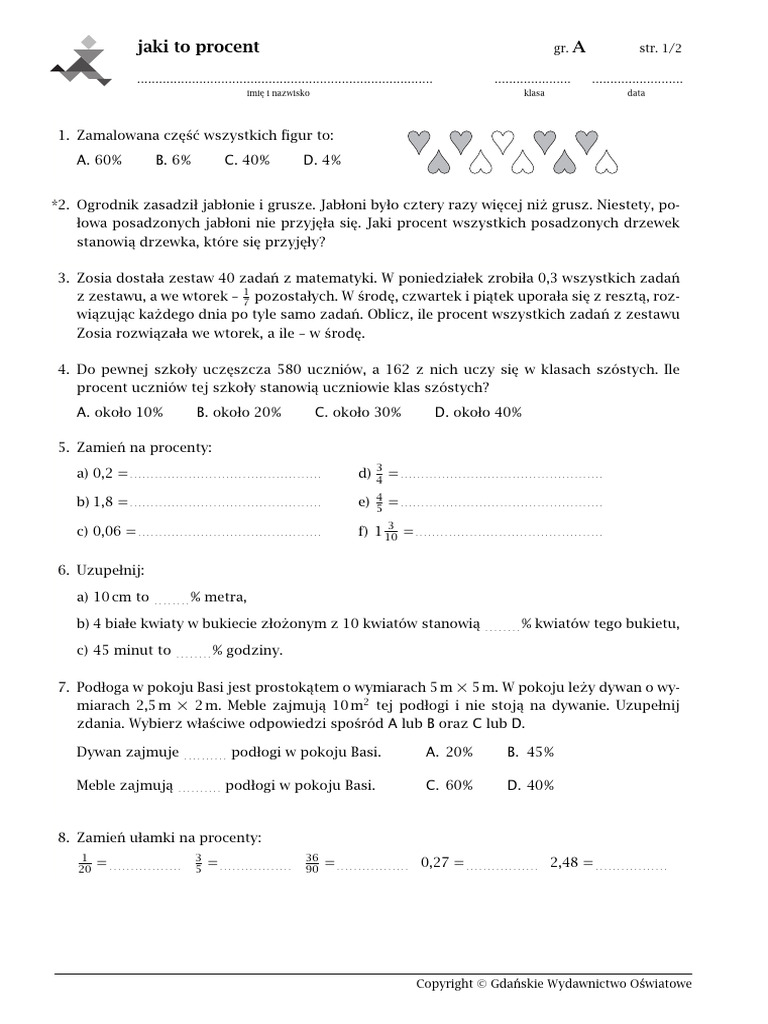 Klasa 6. Procenty Jaki To Procent | PDF
