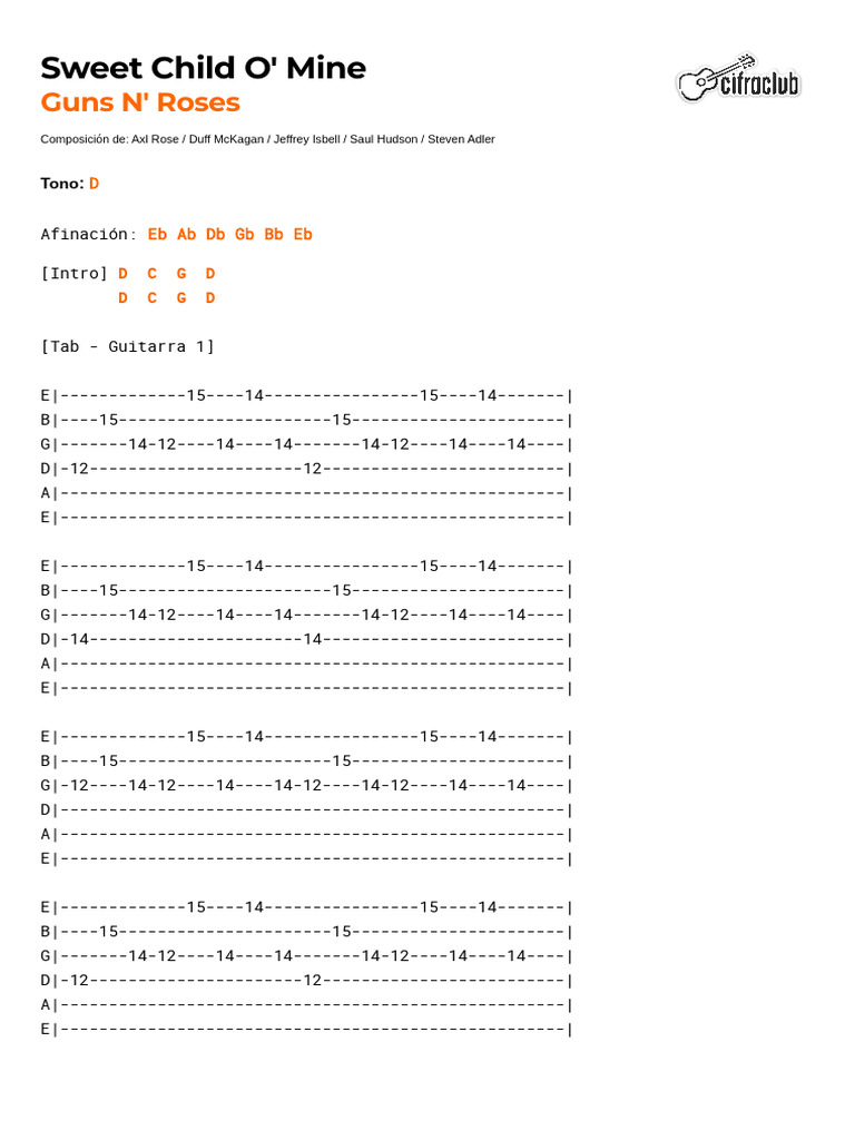 Cifra Club - Guns N' Roses - Sweet Child O' Mine | PDF | American Rock ...