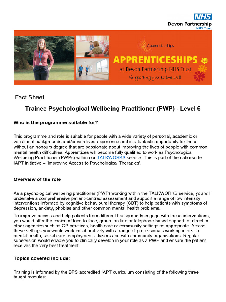 Trainee Psychological Wellbeing Practitioner Guide | PDF | Mental ...