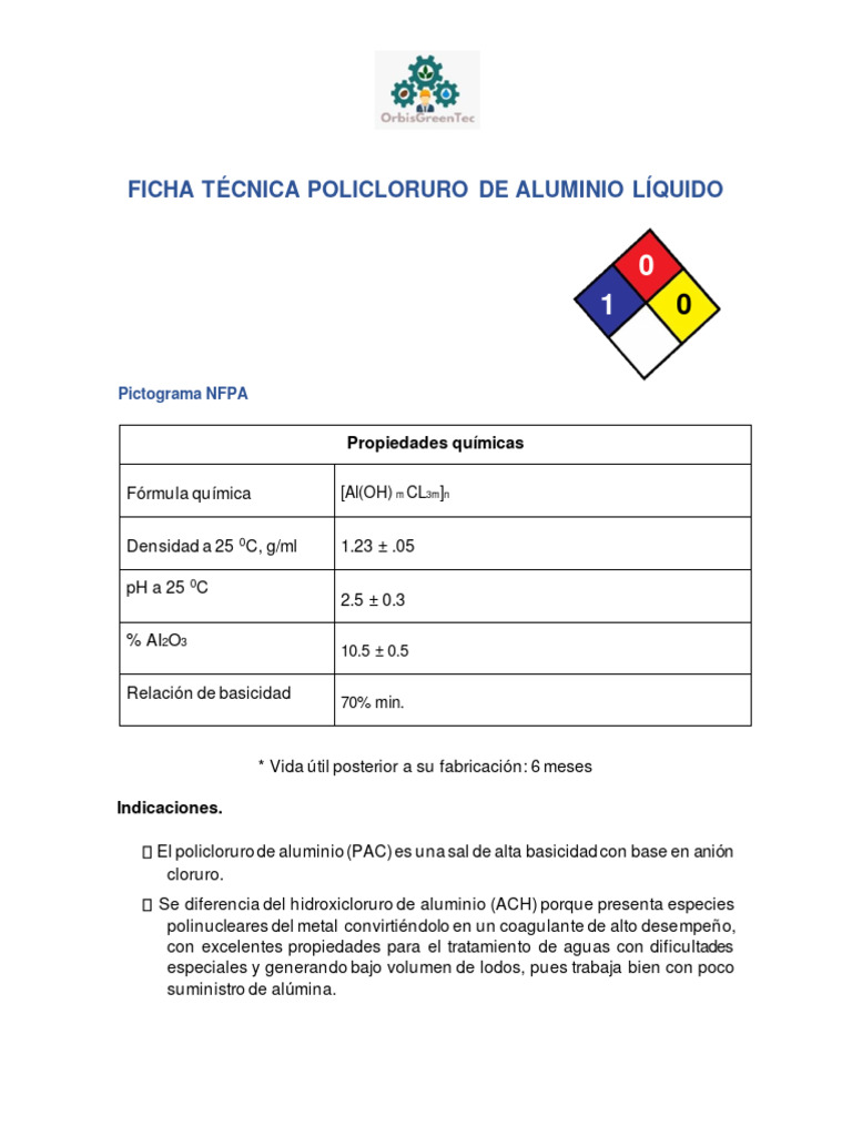 Ficha Tecnica Policloruro de Aluminio Liquido | Descargar gratis PDF ...