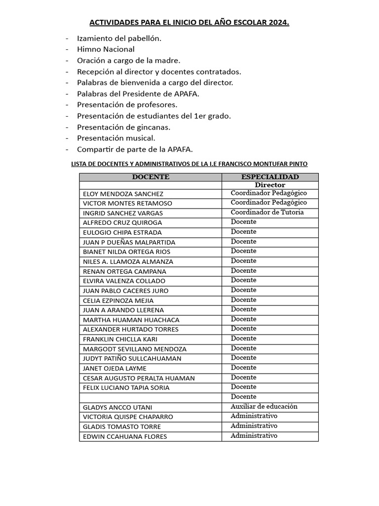 Actividades para El Inicio Del Año Escolar 2024 | PDF