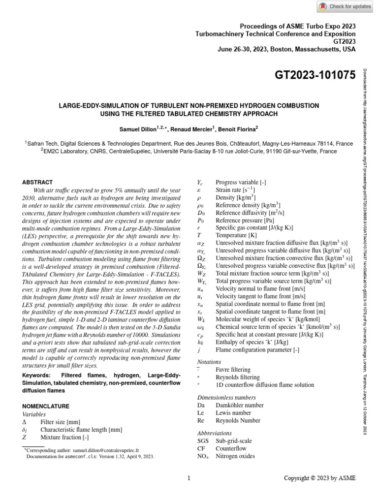 Large Eddy Simulation Of Turbulent Non Premixed Hydrogen Combustion Pdf Diffusion Combustion