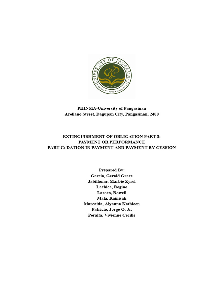Dation in Payment & Cession Explained | PDF | Bankruptcy | Insolvency