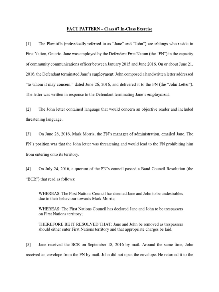 FACT PATTERN - Class 7 In-Class Exercise | PDF | Defamation | Damages