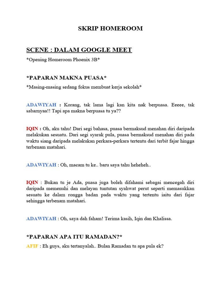 Skrip Homeroom | PDF