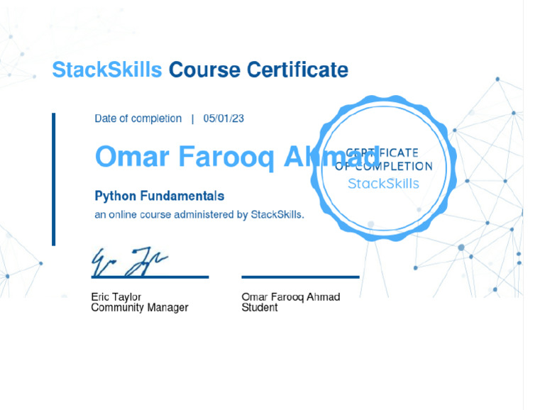 Certificate of Completion For Python Fundamentals | PDF