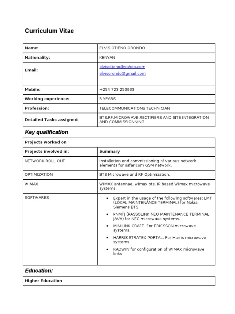 Elvis Updated CV | PDF | Wi Max | Ericsson