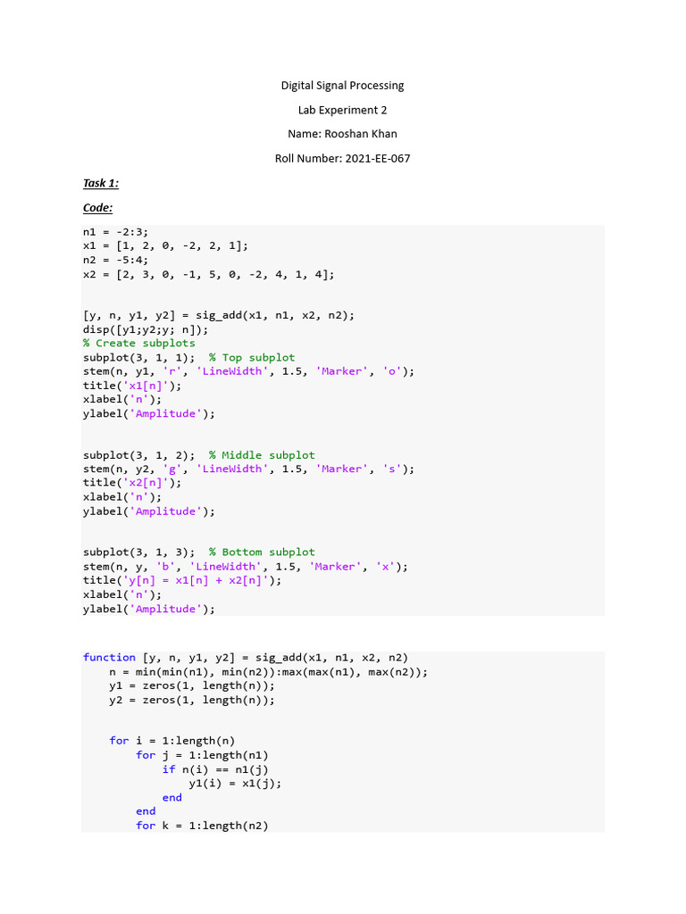 DSP Lab Experiment 2 UET Lahore | PDF | Mathematics | Signal Processing
