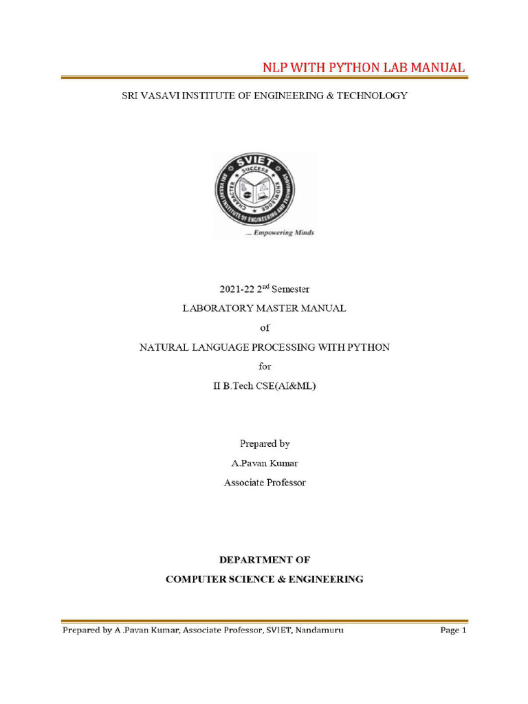 NLP Lab Manual | PDF