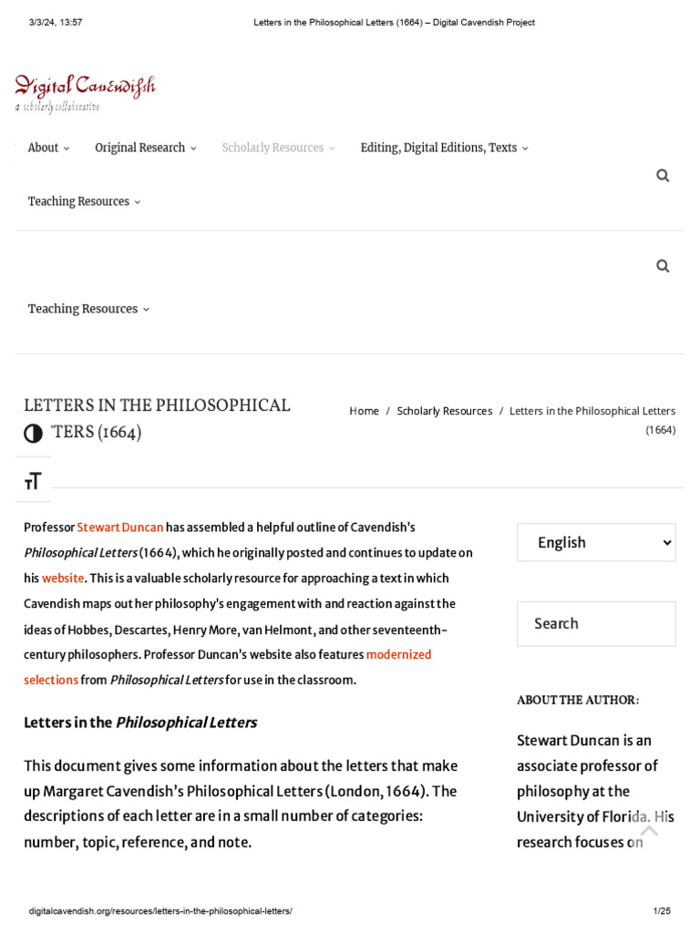 Letters in The Philosophical Letters (1664) - Digital Cavendish Project ...
