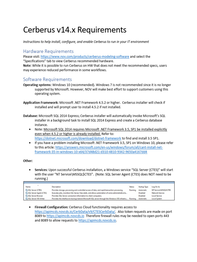 Cerberus v14.x Configuration Requirements | PDF