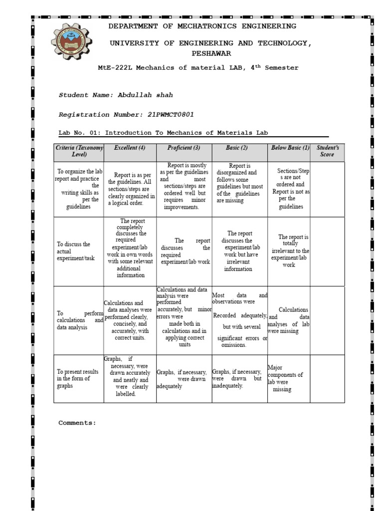 MOM Lab No 1 | PDF | Stress (Mechanics) | Strength Of Materials