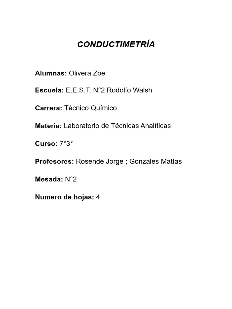 CONDUCTIMETRÍA | PDF | Valoración | Química