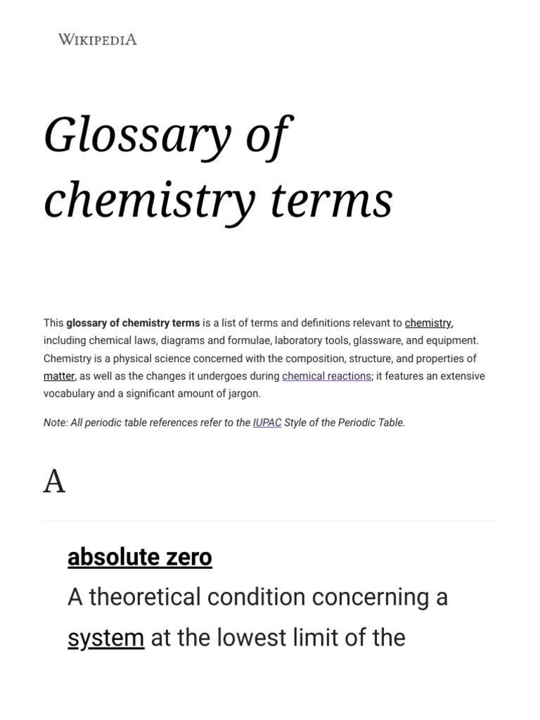 Glossary of Chemistry Terms - Wikipedia | PDF | Chemistry | Acid