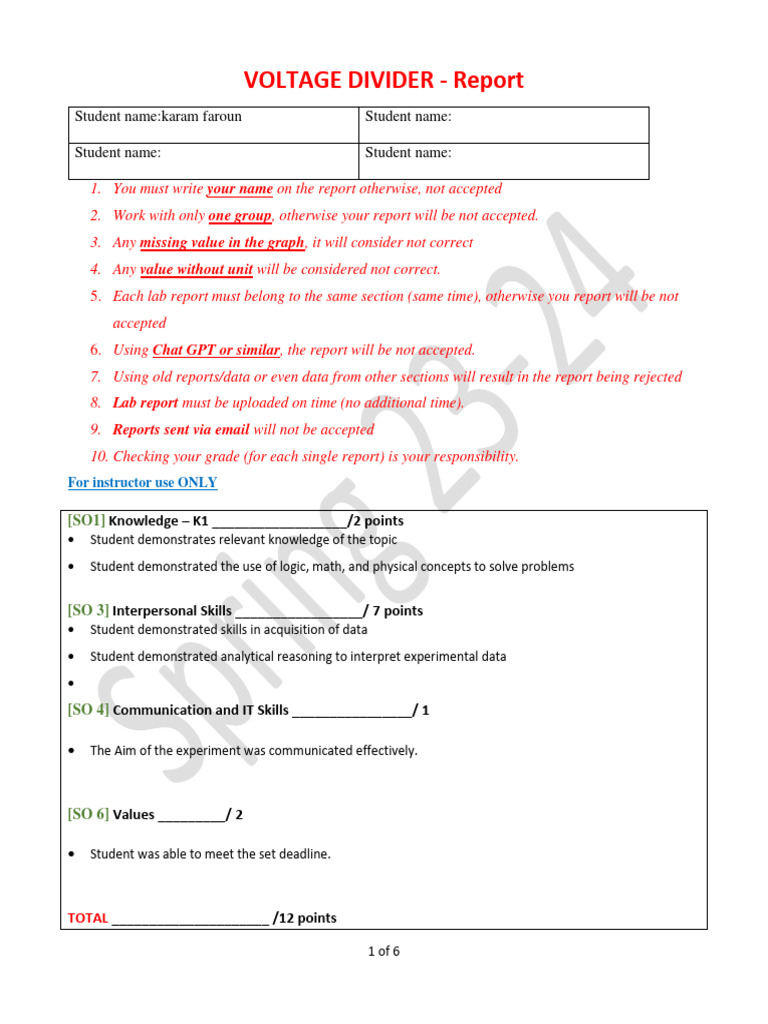 04 Voltage Divider - Report by Karam | Download Free PDF | Electrical ...