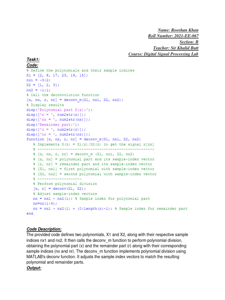 DSP Lab Experiment 5 UET Lahore. | PDF | Numerical Analysis | Mathematics