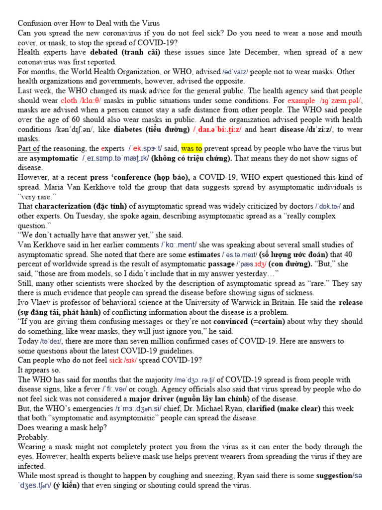 Confusion Over How To Deal With The Virus | PDF | World Health ...