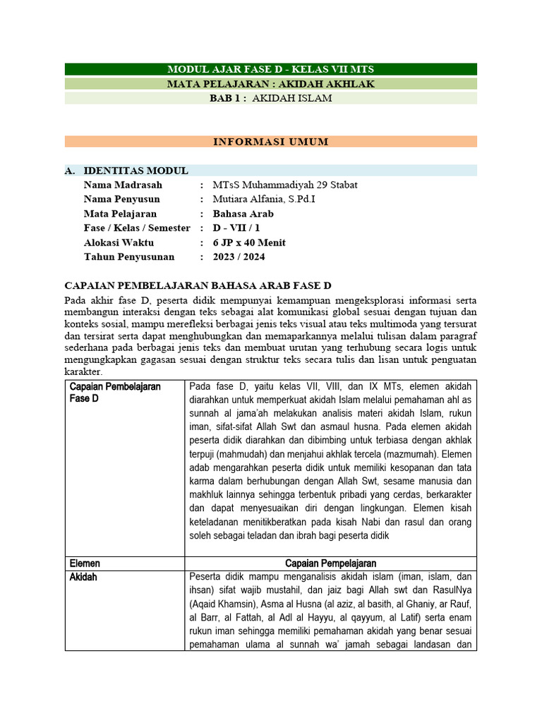 RPP AA Kelas 7 Kurmer Benar | PDF | Karier & Perkembangan ...