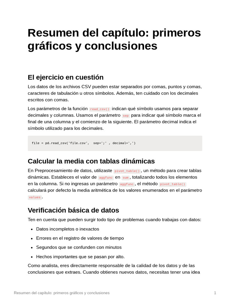 DA DS 3 Sprint Resumen Del Captulo Primeros Grficos y Conclusiones Esp | PDF | Histograma
