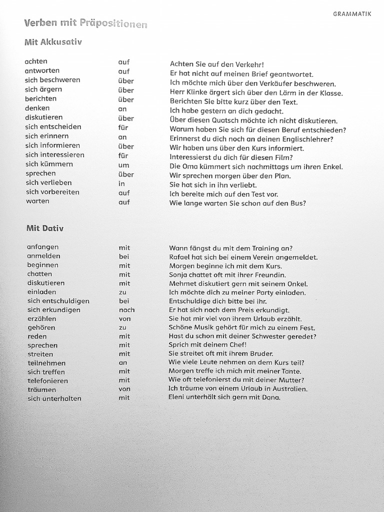 Verb Mit Präpositionen | PDF