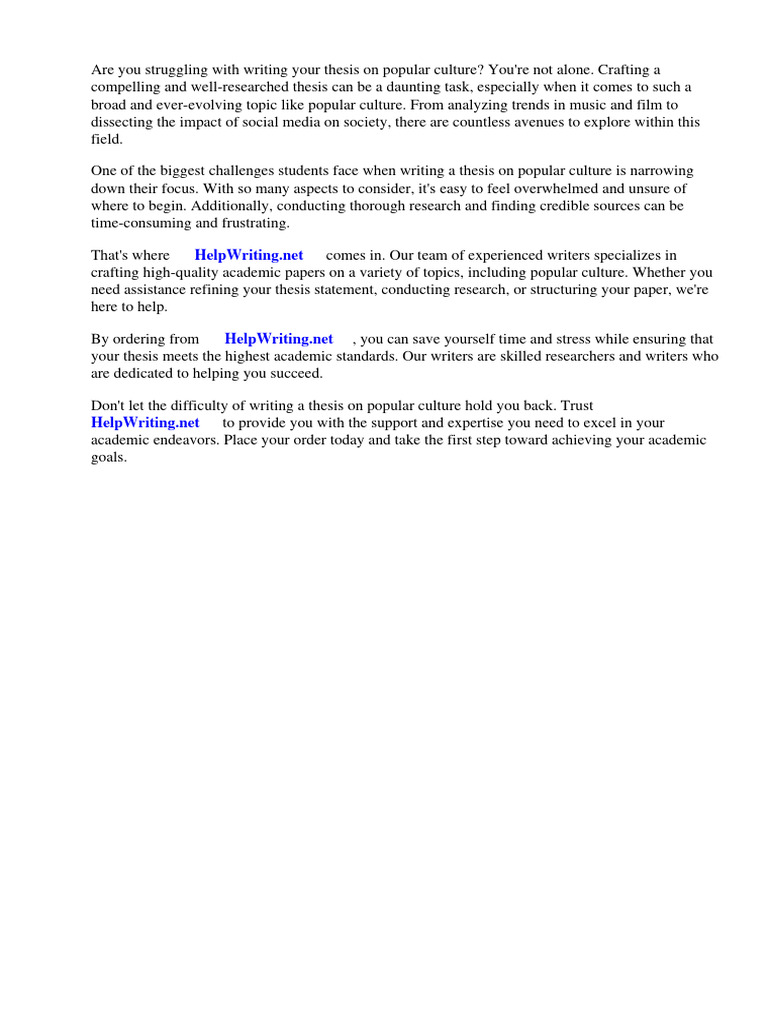 Popular Culture Thesis Statement | PDF