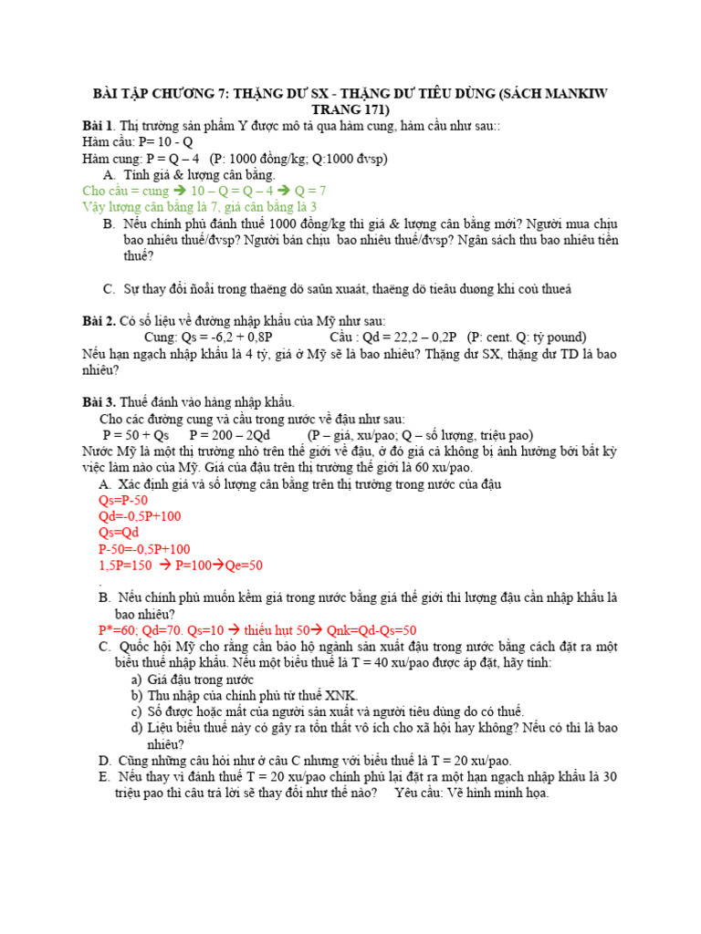 BÀI TẬP CHƯƠNG 7 | PDF