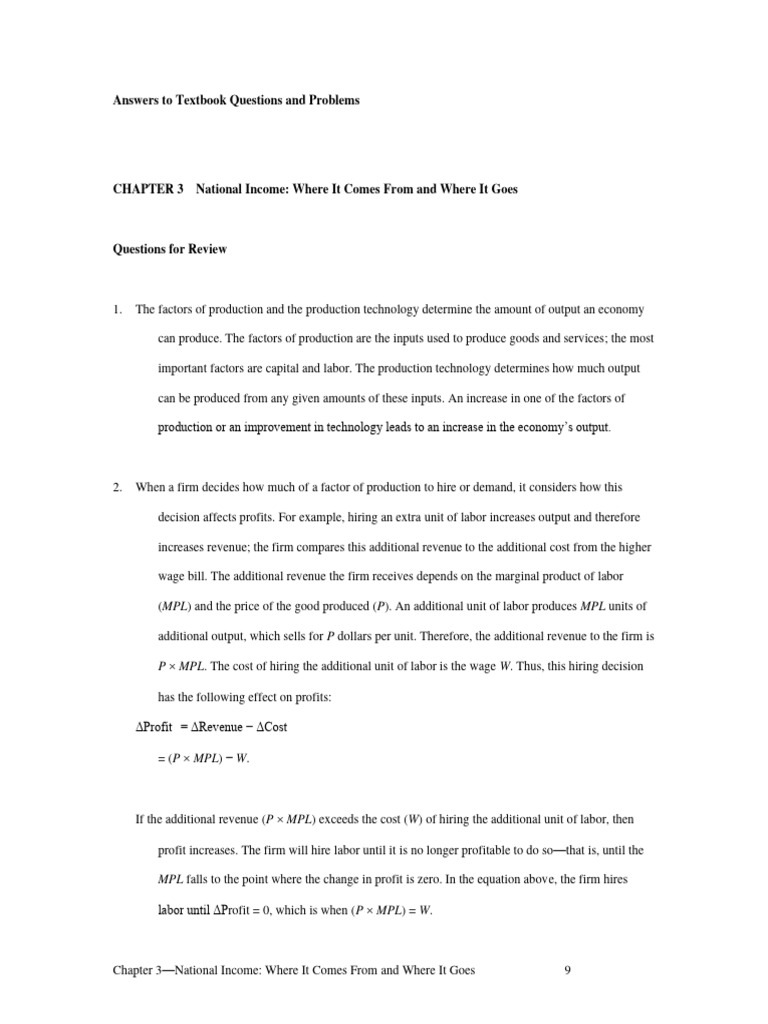 Mankiw Ch3 Solutions | PDF | Production Function | Labour Economics