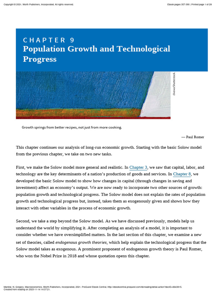 Macroeconomics - (Chapter 9 Population Growth and Technological ...