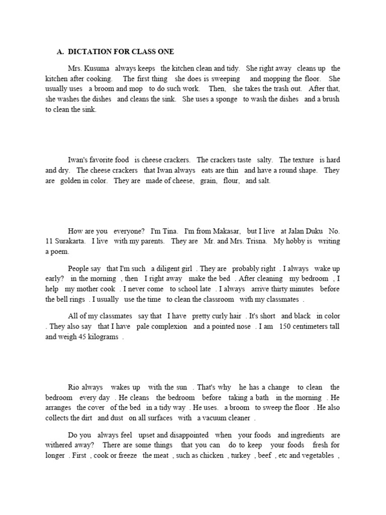 Dictation Kelas 1 3 Check Pdf Spaghetti Berry