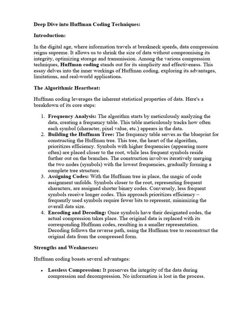 Deep Dive Into Huffman Coding Techniques | PDF | Data Compression | Code Deep Dive Into Huffman Coding Techniques | PDF | Data Compression | Code